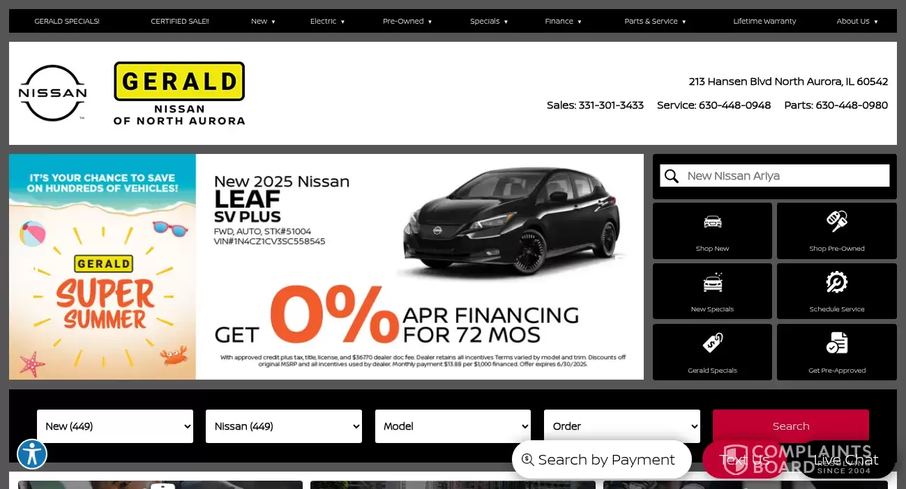 Gerald Nissan of North Aurora: Reviews, Complaints, Customer Claims | ComplaintsBoard