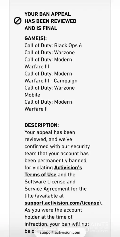 Activision Review: Call of duty false ban - ComplaintsBoard.com